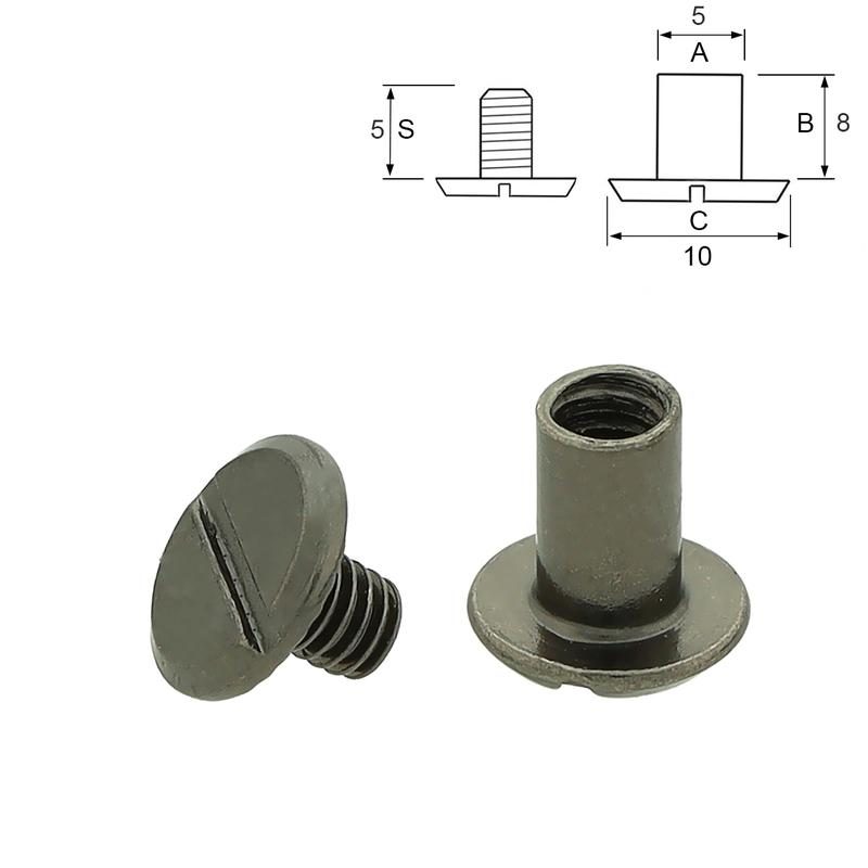 Double sided Steel screw post 6 8 mm Black Nickel